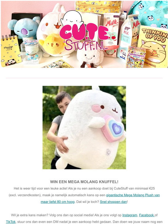 CuteStuff: Win jij een mega Molang knuffel twv €99? | Milled
