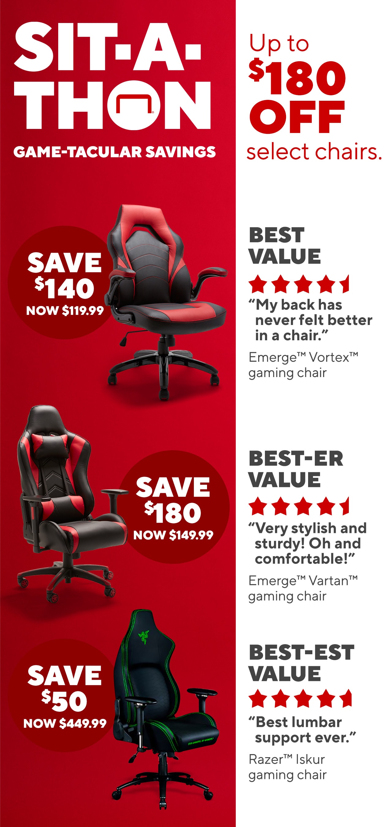 Staples: SIT-A-THON: Up to $180 off gaming chairs 🎮 | Milled