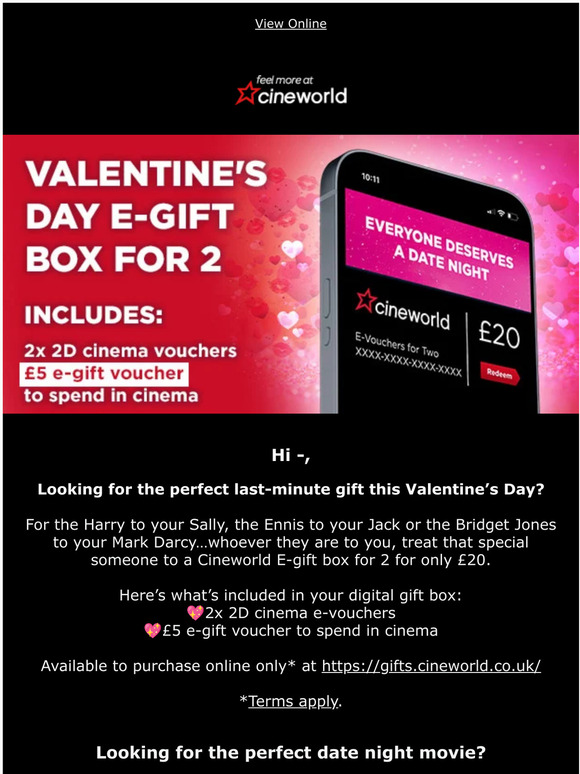 Cineworld: Treat your co-star this Valentine’s Day with a Cineworld E ...