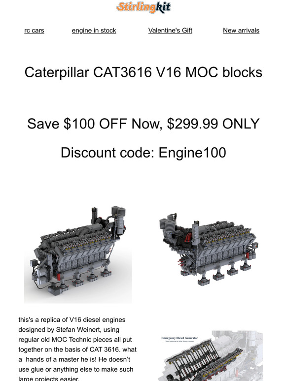 Stirlingkit: 👏CAT 3616 V16 Engine MOC Model Released Now！ | Milled
