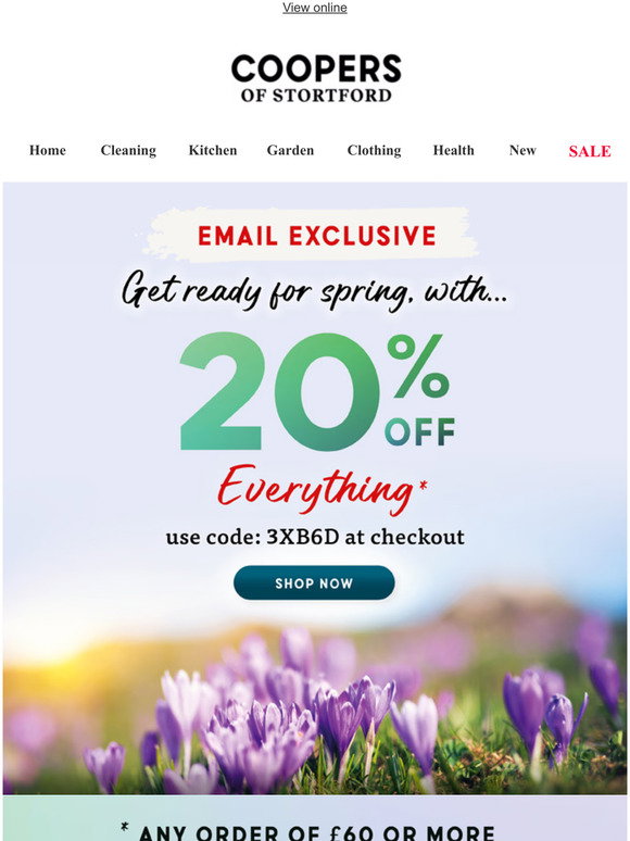 Coopers of Stortford: Get Ready For Spring | 20% Off EVERYTHING! | Milled