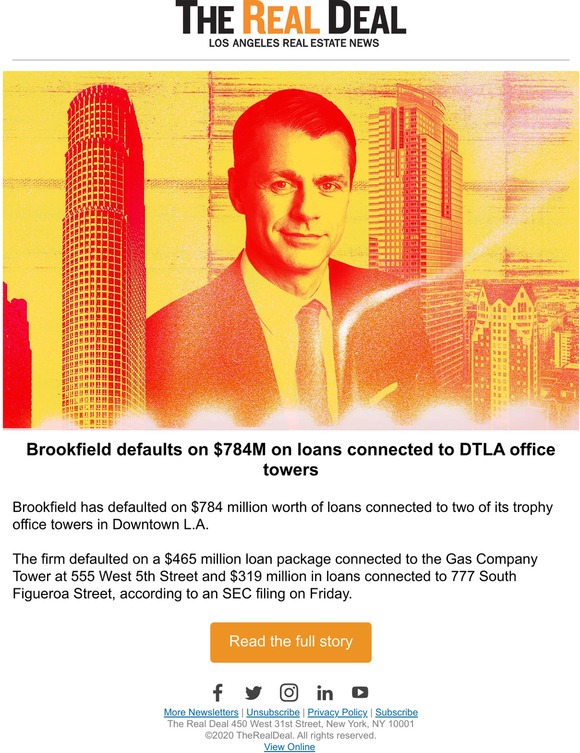 The Real Deal: BREAKING: Brookfield defaults on $784M on loans connected to DTLA office towers ...