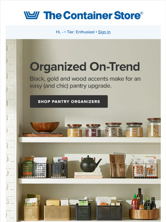 The Container Store: Pantry Aesthetic: Black, Wood & Gold | Milled