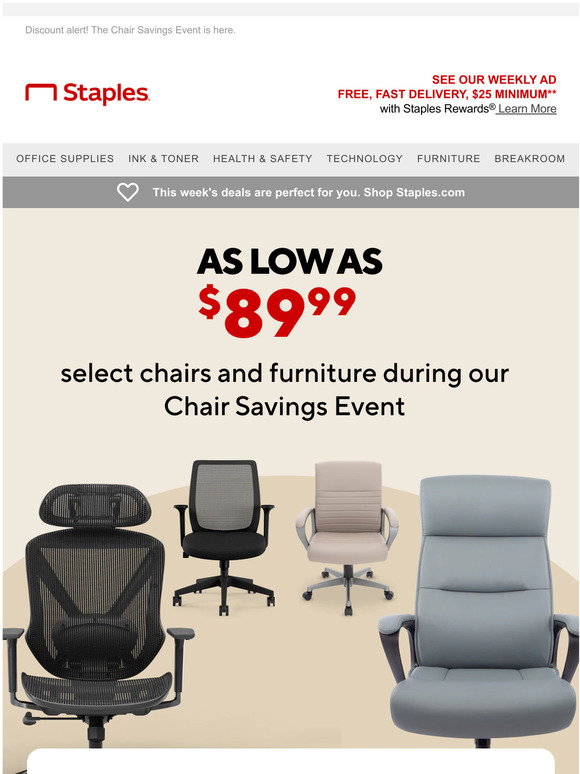 Staples: Important reminder: You have dibs on select chairs & furniture ...