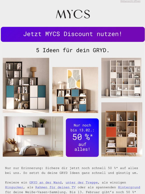 MYCS: Nicht verpassen: 50 % bis 13. Februar! | Milled