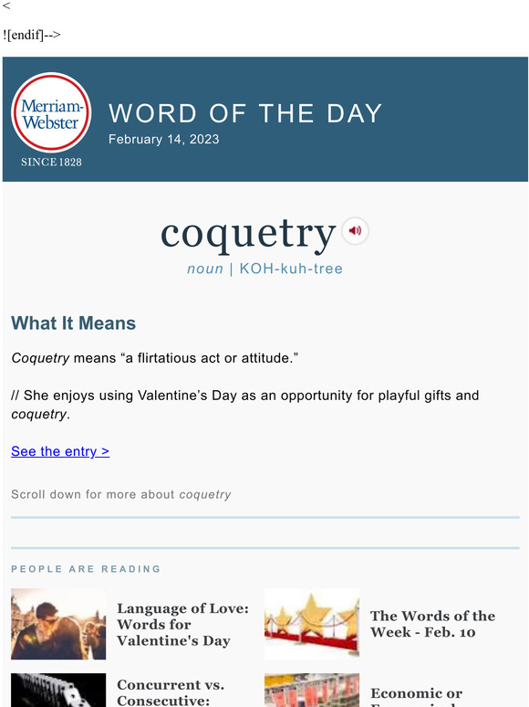 Merriam-Webster: Coquetry - plus, Language of Love: Words for Valentine ...