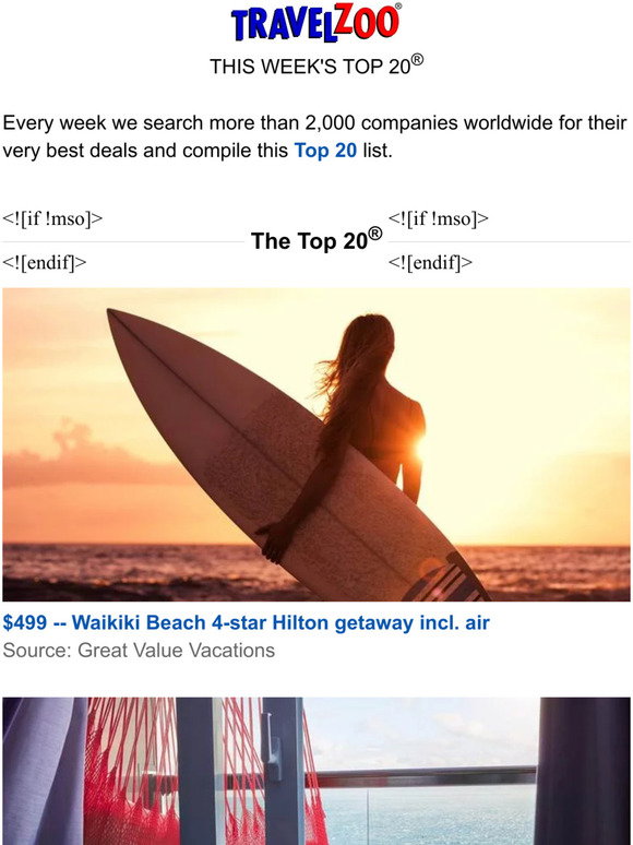 Travelzoo: This Week's Top 20 | Milled