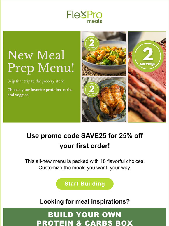 FlexPro Meals: Want to receive 25% off? Check out our new menu! | Milled