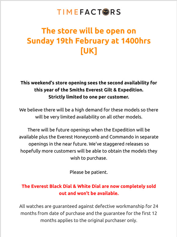 Precista: Time Factors Website Store opening - Smiths Everest Gilt ...