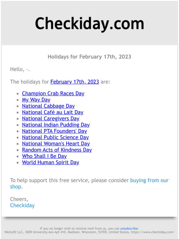 Checkiday: Holidays for February 17th, 2023! 📅🎉 | Milled