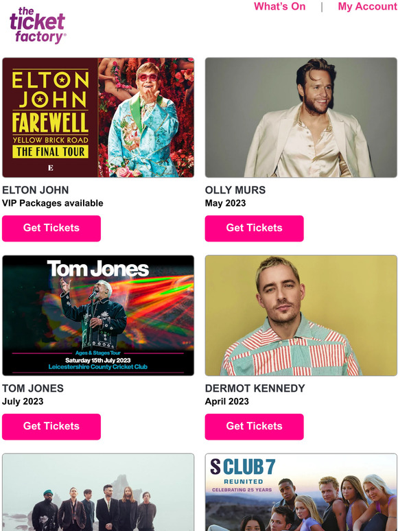 The Ticket Factory: Elton John, Olly Murs, Tom Jones, Dermot Kennedy ...