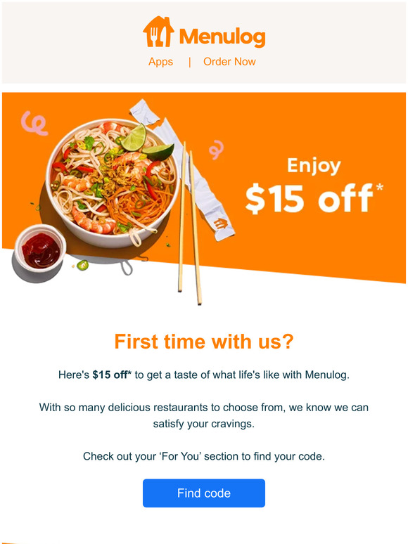 Menulog: $15 off your first Menulog order! | Milled