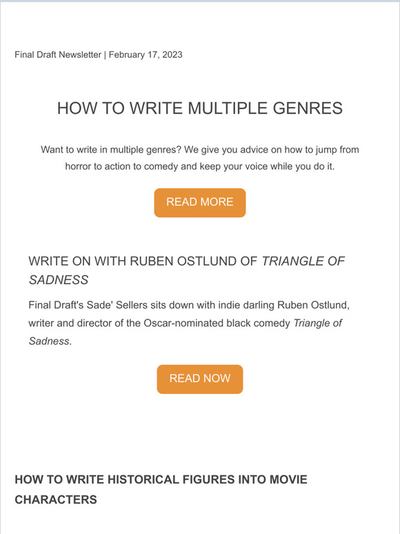 Final Draft: How to write multiple genres, Triangle of Sadness, writing ...