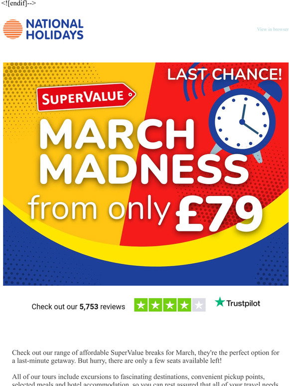 National Holidays: Last chance to book your Supervalue March getaway ...