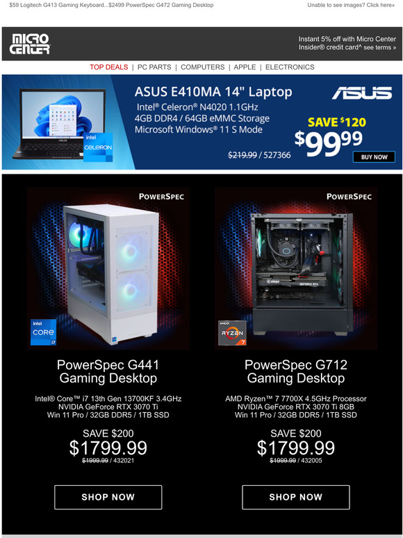 Micro Center: $1799 PowerSpec G441 Gaming Desktop! $39 Logitech G502 ...
