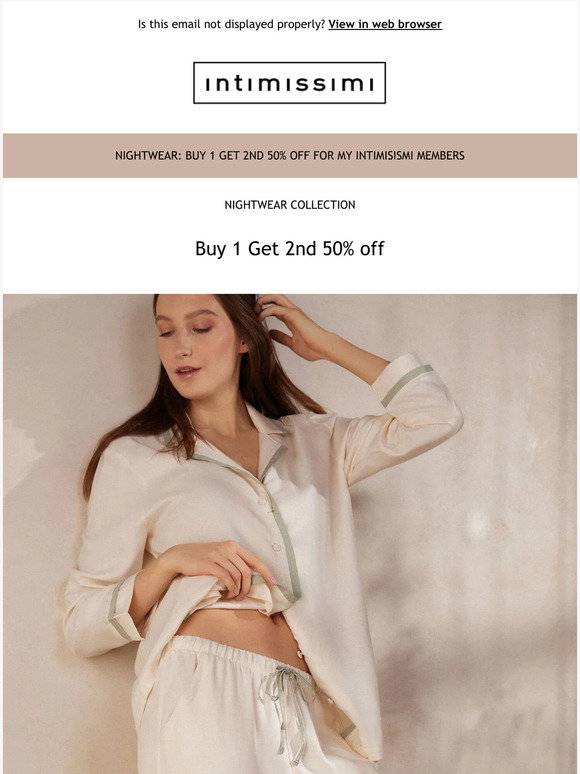 Intimissimi: New Nightwear promo: Buy 1 Get 2nd 50% off, until 12/03 ...