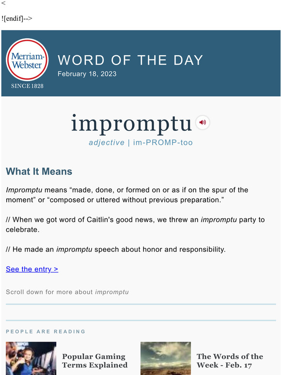 Merriam-Webster: Impromptu - plus, Popular Gaming Terms Explained | Milled