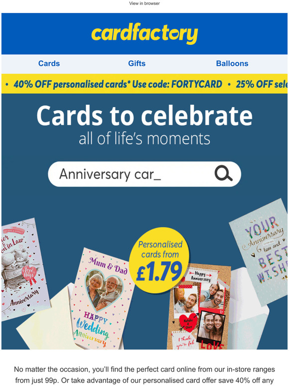 Card Factory: Cards for all life's moments... | Milled