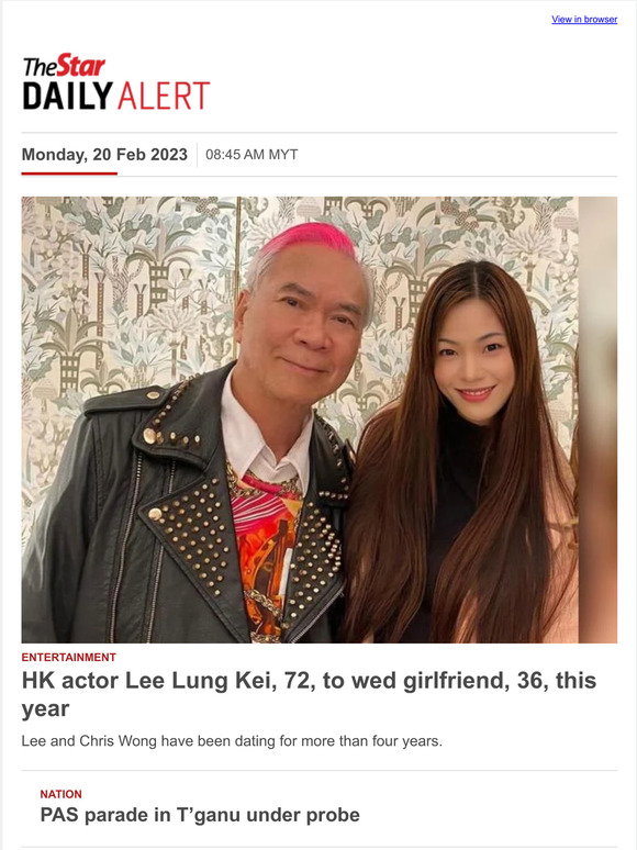 The Star: HK actor Lee Lung Kei, 72, to wed girlfriend, 36, this year ...