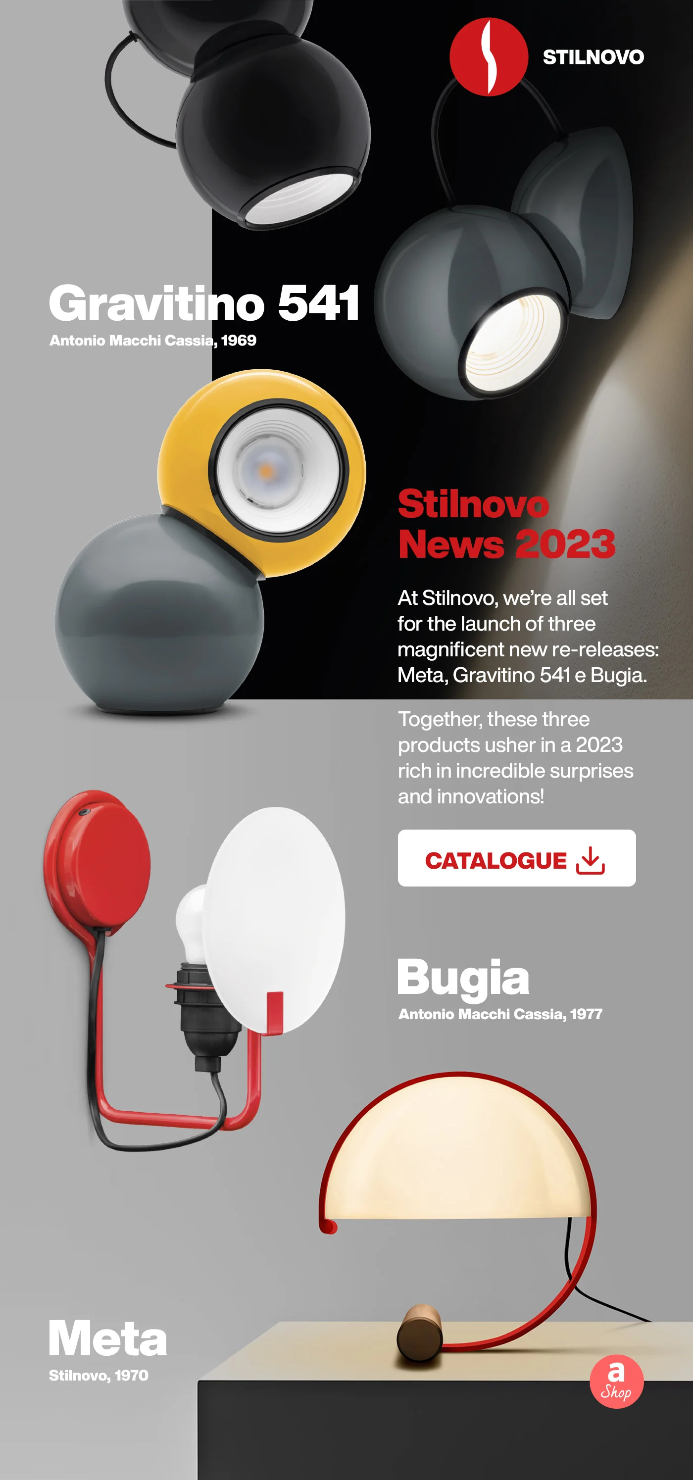 Archiproducts IT: Stilnovo lighting, news 2023: Meta, Bugia and Gravitino | Milled