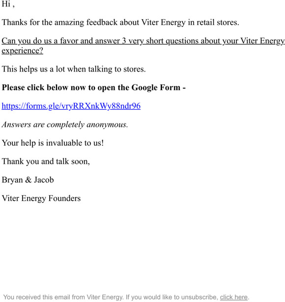 Viter Energy: Follow up to Viter Energy in stores question | Milled