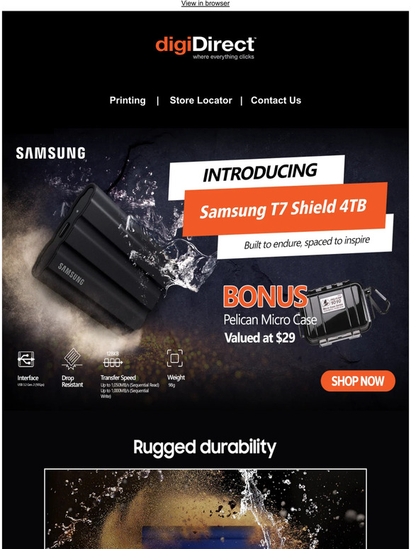 digiDirect: — Introducing the 4TB Samsung T7 Shield. BONUS Pelican Case ...