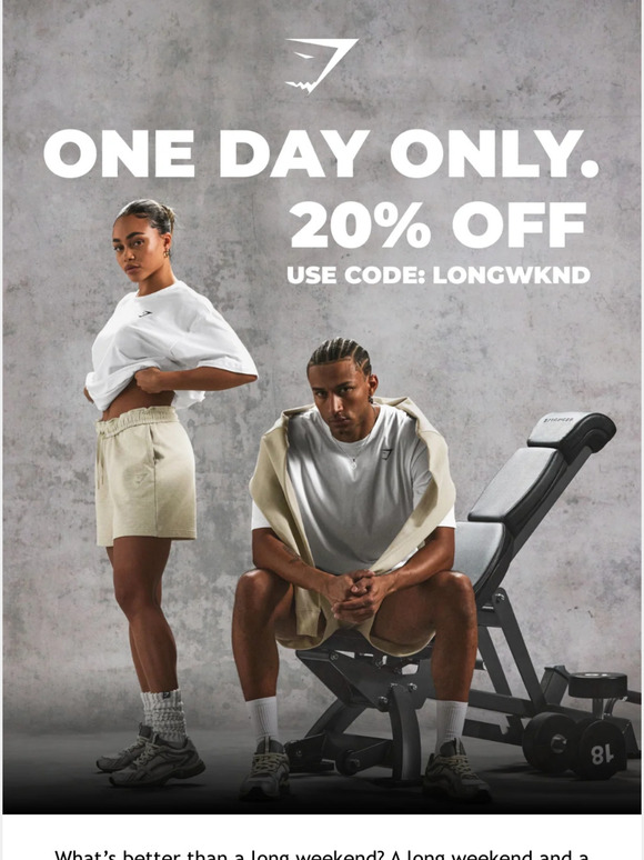 Gymshark: 20% off. One day exclusive offer! | Milled