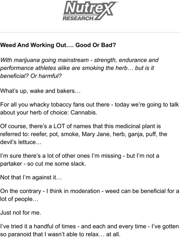 Nutrex Research: Weed And Working Out…. Good Or Bad? | Milled