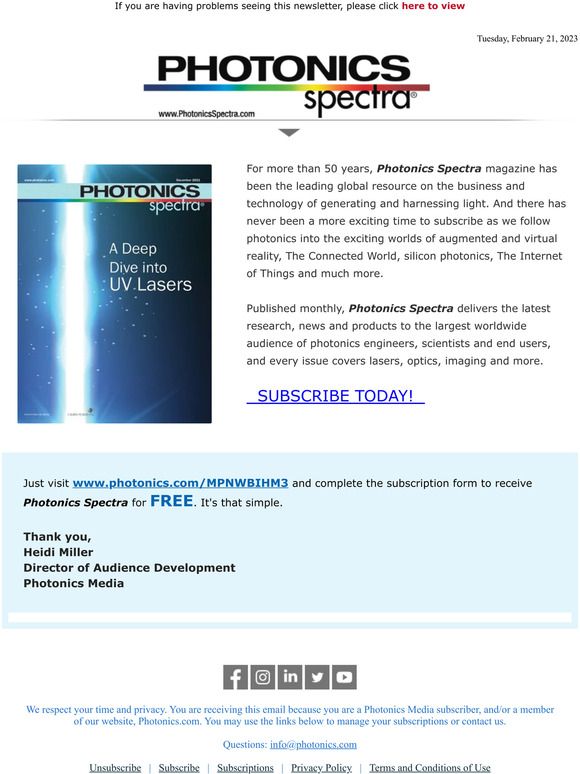 Photonics Media: Photonics Spectra Magazine - Free Subscription | Milled