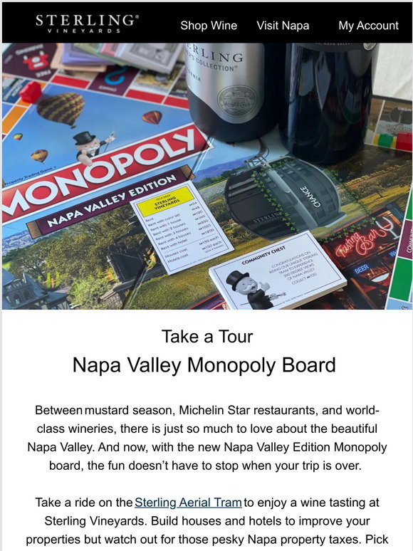 Sterling Vineyards: Take a Tour of the Napa Valley Monopoly Board | Milled