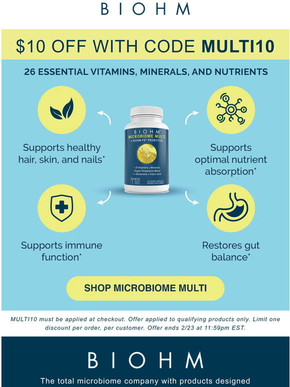 BIOHM Health: Don't Forget $10 Off – Microbiome Multi | Milled