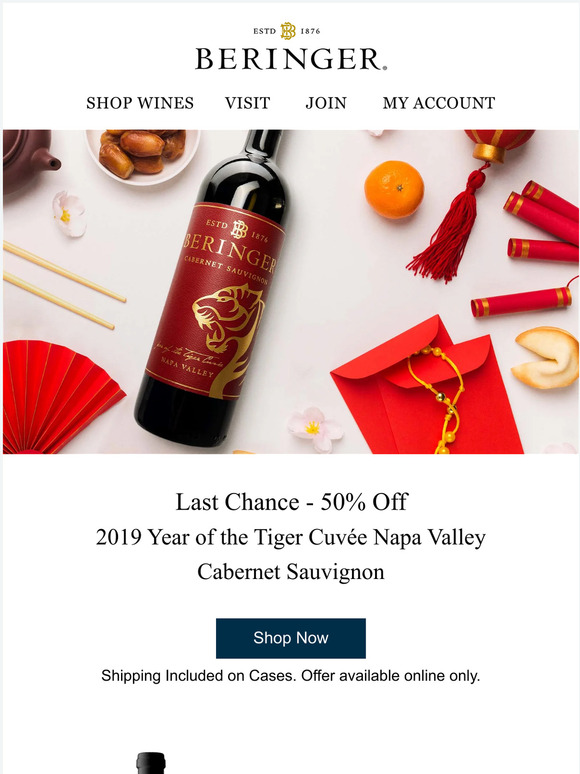 Beringer Vineyards: 50% Off 2019 Year of the Tiger Cuvée Napa Valley ...