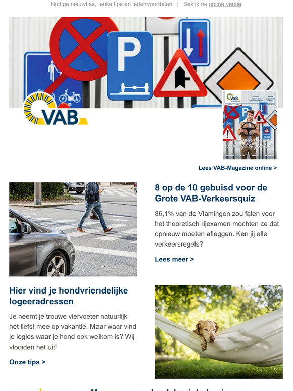 VAB: Grote Verkeersquiz: gebuisd | Op vakantie met je hond | Milled