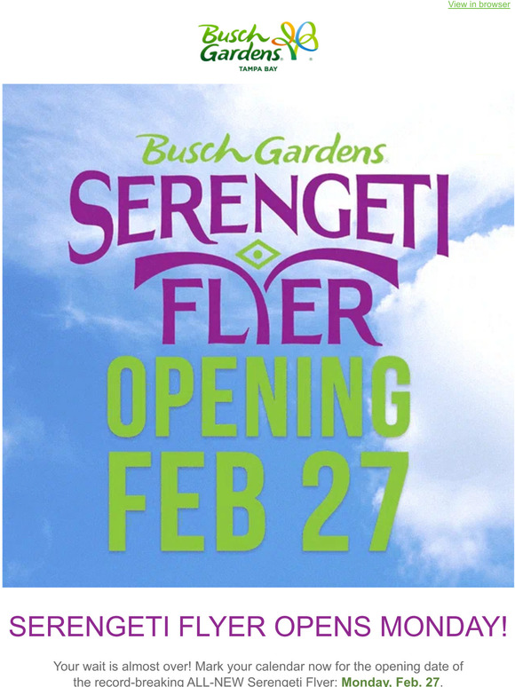 SeaWorld: Serengeti Flyer Opens Monday! | Milled