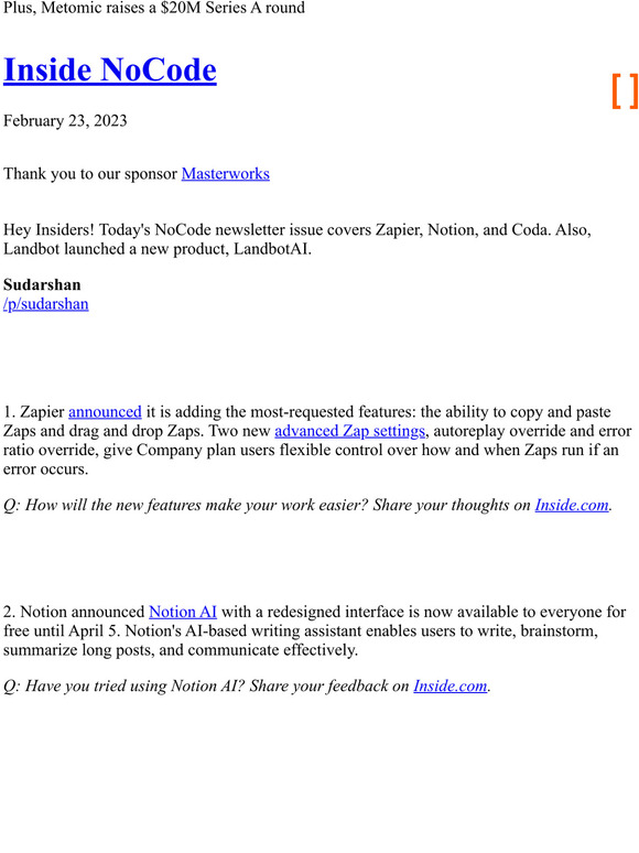 Inside: Zapier announces new updates / Notion AI is available to ...