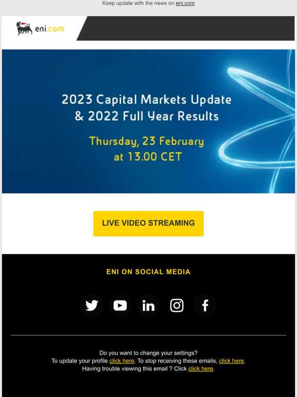 Eni: Eni 2023 Capital Markets Update & 2022 Full Year Results | Milled