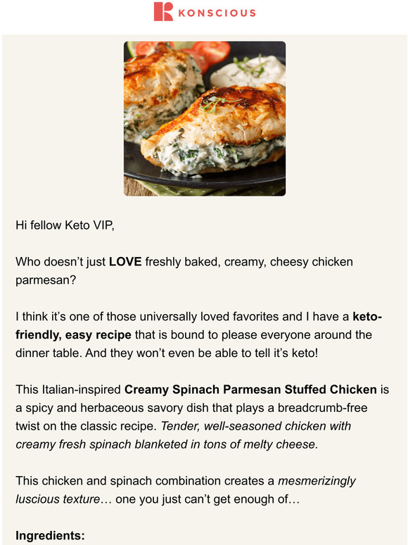 Konscious Keto: Creamy Spinach Parmesan Stuffed Chicken [free recipe ...