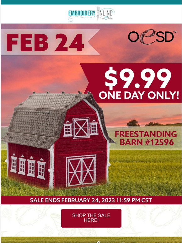 Embroidery Online: ONE DAY ONLY $9.99 Freestanding Barn! | Milled