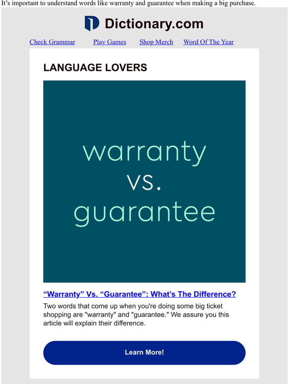 Dictionary.com: “Warranty” Vs. “Guarantee”: What’s The Difference? | Milled