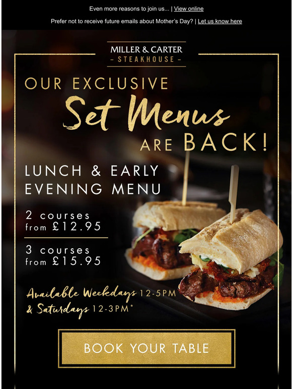 Miller & Carter: Our exclusive set menus are back! | Milled