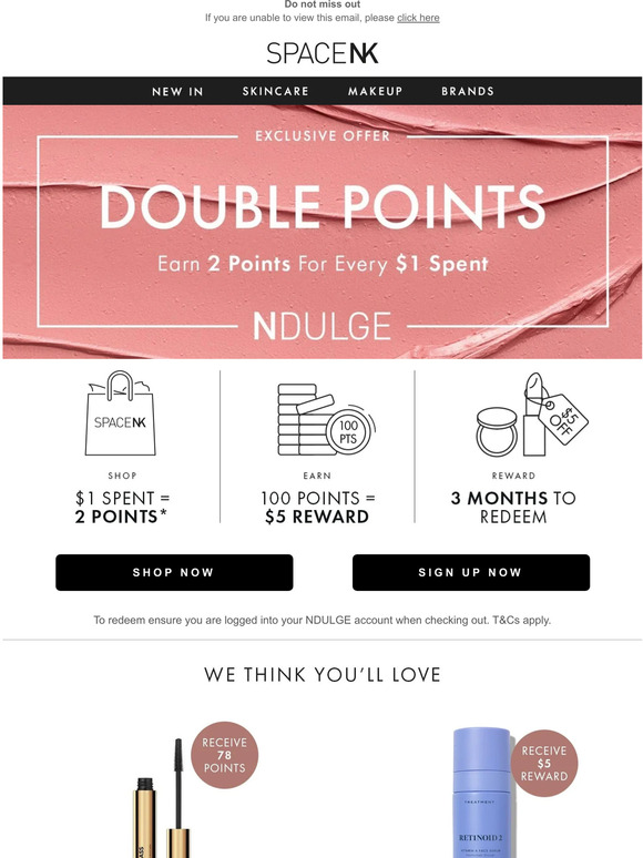 Space NK: Enjoy Double Points when you shop today 🚨 | Milled