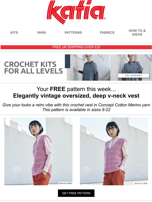 Katia: FREE pattern: Retro-inspired v-neck crochet vest 🌸 | Milled