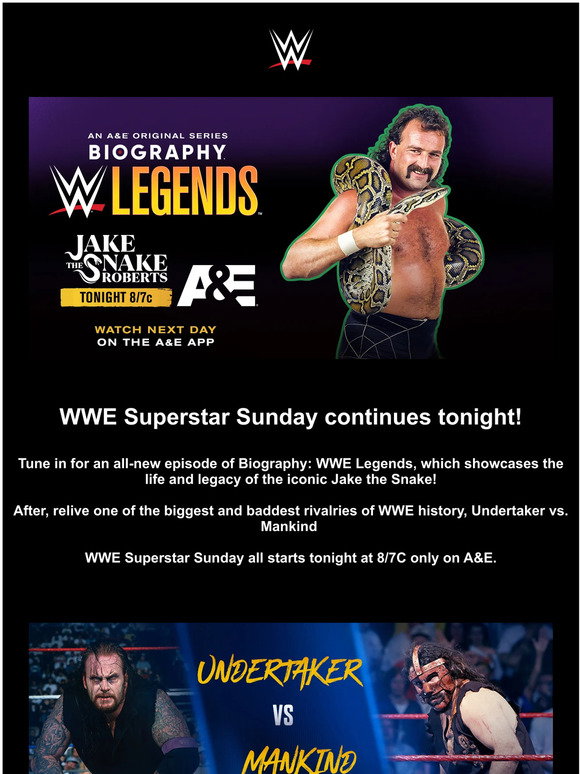 WWE Shop: WWE Superstar Sunday continues tonight with Jake “The Snake ...