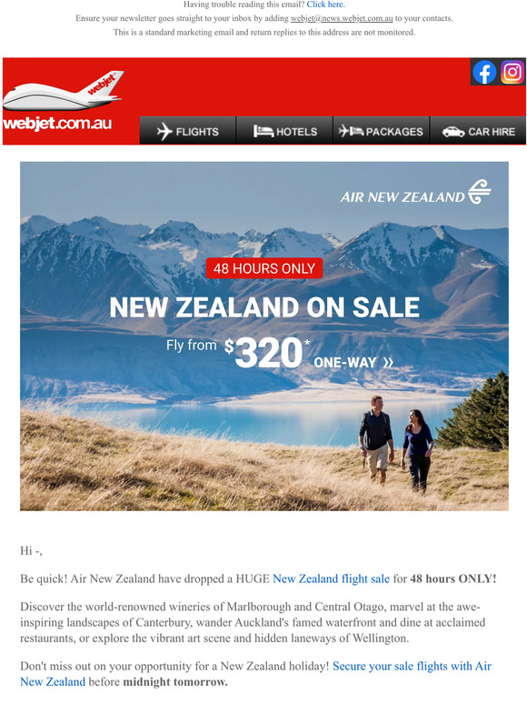 Webjet: 48 HOURS ONLY! New Zealand flight sale | Milled
