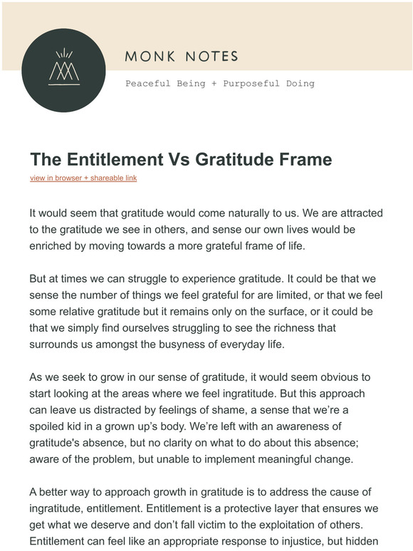 Monk Manual: Monk Notes 27: The Entitlement Vs Gratitude Frame | Milled