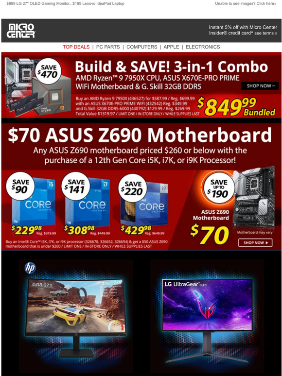 Micro Center: $199 HP 27" Curved Gaming Monitor! $499 Acer Nitro Gaming ...