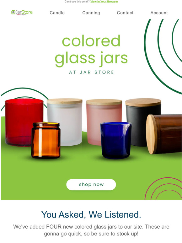 The Jar Store LLC: Our new colored glass jars are here and ready for ...