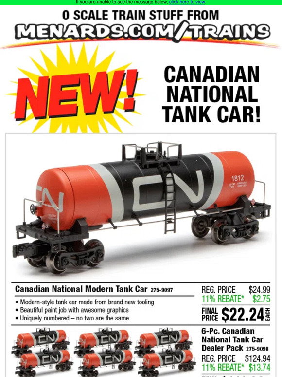 Menards: New! Canadian National Tank Car & Boxcar! | Milled