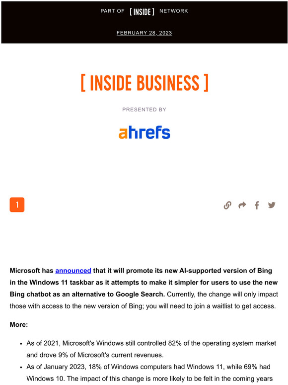 Inside Amazon: Microsoft's AI powered Bing added to Windows 11 ... Inside Amazon: Microsoft's AI powered Bing added to Windows 11 ...