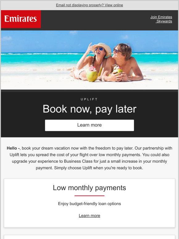 Emirates: Book now, pay in low monthly payments | Milled
